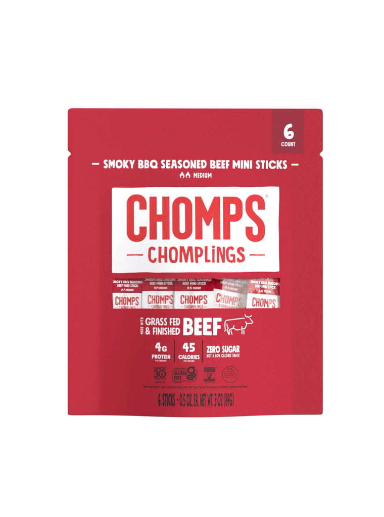 Beef Smoky BBQ Jerky Snack Packs 6 ct. | Chomplings | Chomps | Chomps