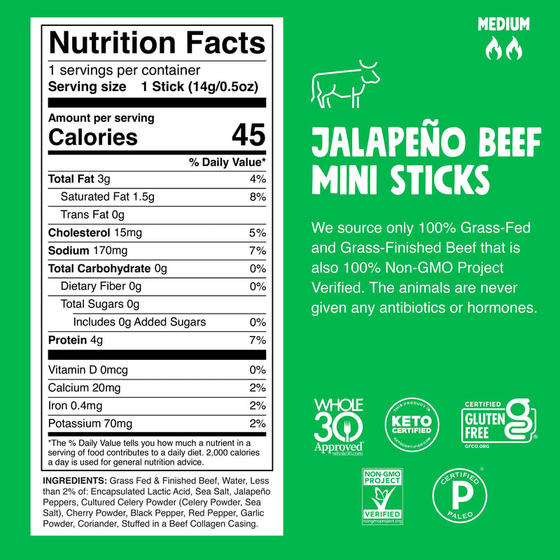 Gluten Free Mini Jalapeño Beef Jerky Stick | Chomplings | Chomps