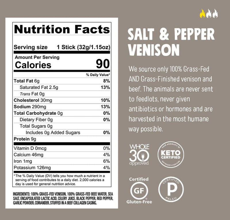 Salt & Pepper Venison Jerky Sticks | Whole30 Snacks | Chomps
